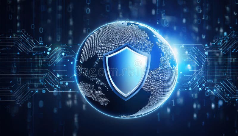 Digital Globe with a Shield Overlay, Symbolizing Cybersecurity and Data ...