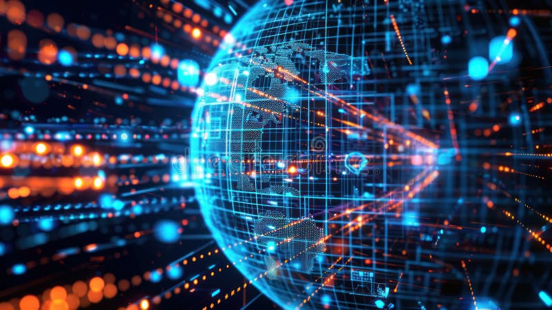 A Digital Globe with Streams of Data Flowing Around it, Illustrating ...