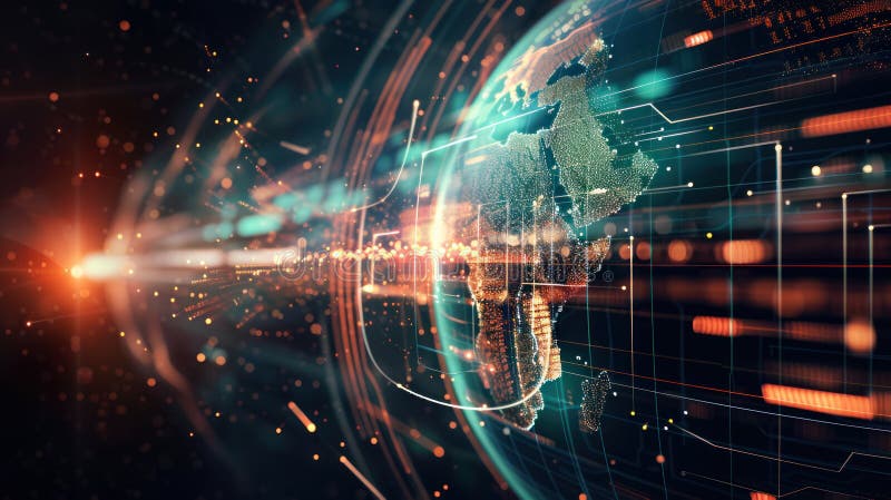 A Digital Globe with Streams of Data Flowing Around it, Illustrating ...