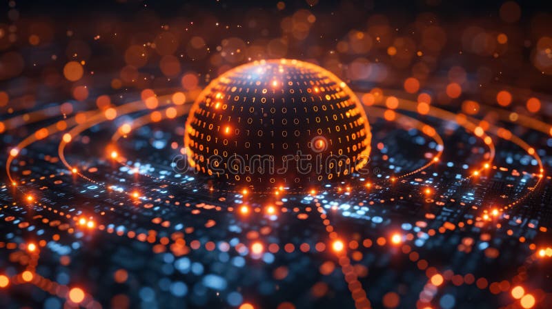 Digital Globe Surrounded by Binary Cod, Technology and Connectivity Concept Stock Illustration ...