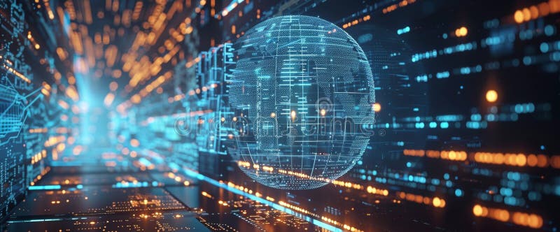 A Digital Globe Surrounded by Flowing Data Streams and Bokeh Lights ...