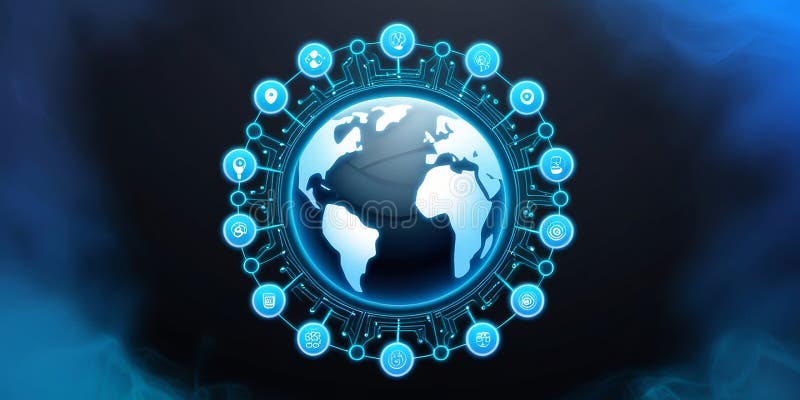 A Digital Globe Surrounded by Glowing AI Icons and Circuits ...