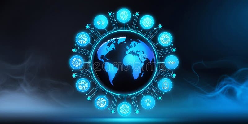 A Digital Globe Surrounded by Glowing AI Icons and Circuits ...