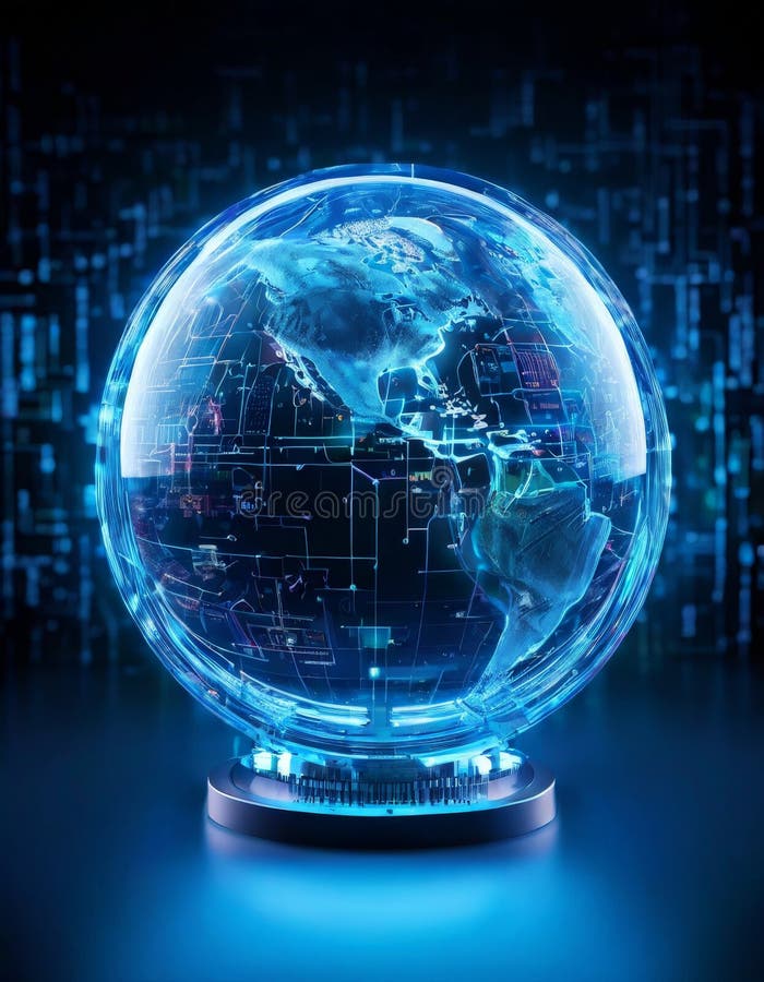 Digital Globe with Technological Network Overlay Stock Image - Image of ...