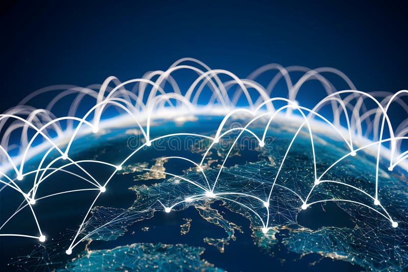 Digital Globe with White Interconnected Lines, Symbolizing Global ...