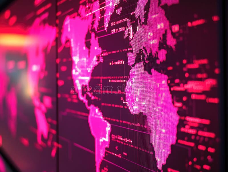 Digital Globe: World Map Illuminated by Red Lines Stock Image - Image ...