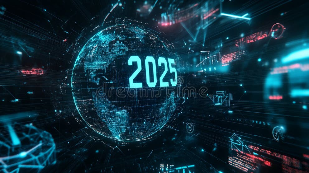 A Digital Globe with the Year 2025 Displayed on it, Surrounded by Data ...