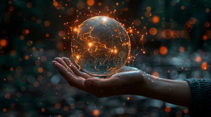 Digital Glow of a Global Network Cradled in Human Hands, Symbolizing ...