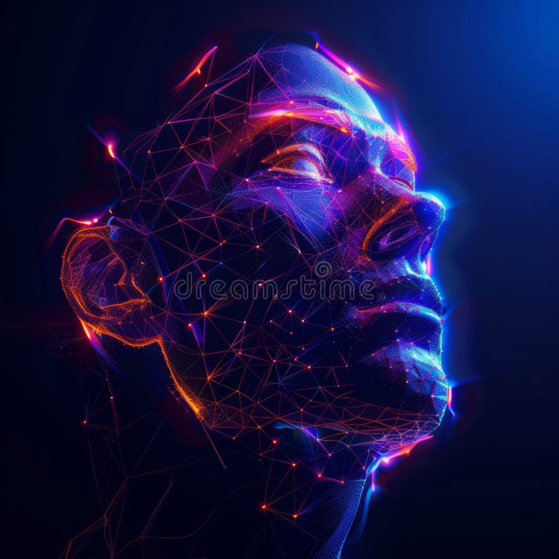 Digital Glowing Beautiful Male Face of 3d Triangular Polygons Stock ...