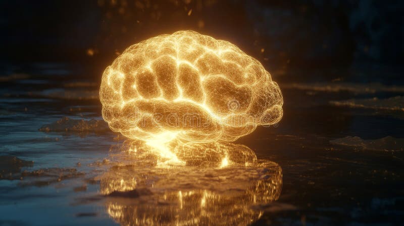 Digital Glowing Brain Structure on Reflective Surface Stock Image ...