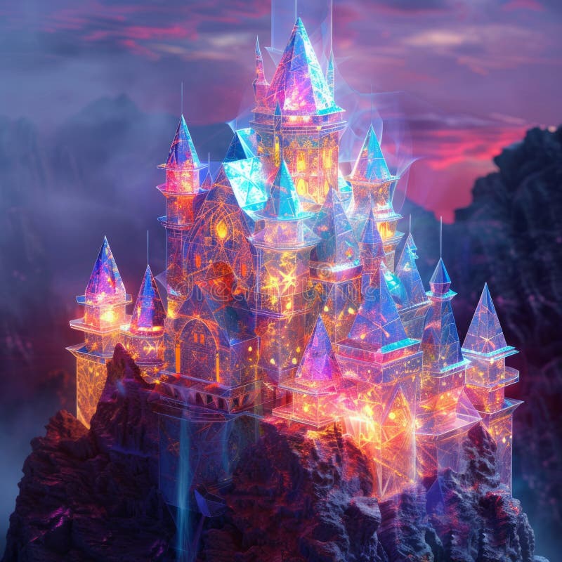 Digital Glowing Castle of 3d Triangular Polygons Stock Image - Image of ...