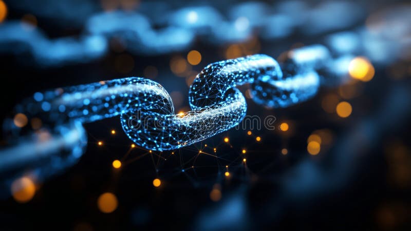 Digital Glowing Chain Links Connected with Network Points Stock ...