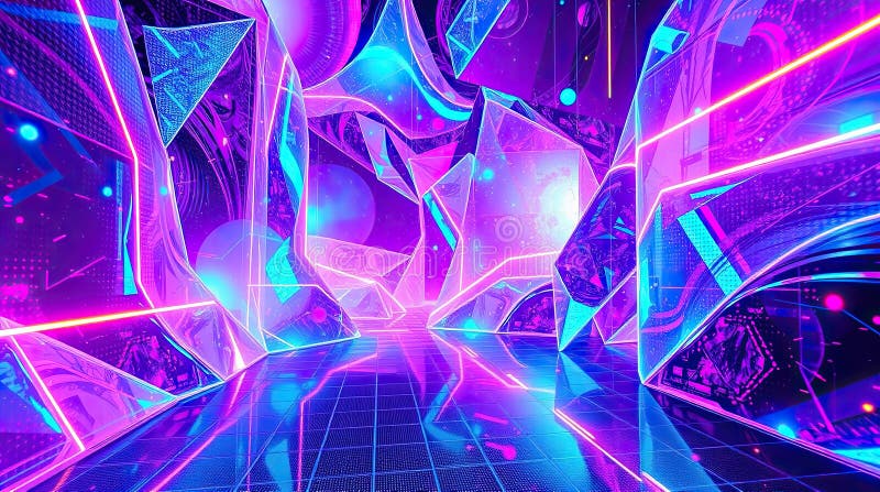 Digital Glowing Colorful Tech Background. Vibrant Dynamic Light Effects ...