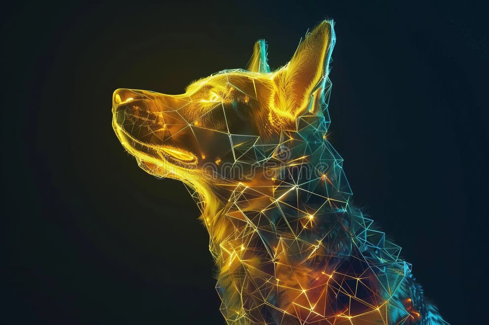 Digital Glowing Dog of 3d Triangular Polygons Stock Photo - Image of ...