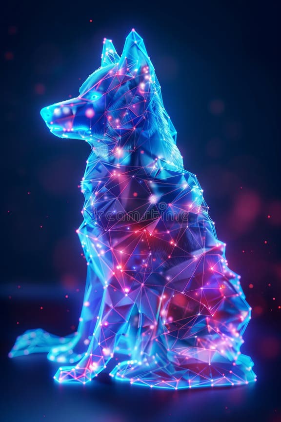 Digital Glowing Dog of 3d Triangular Polygons Stock Photo - Image of ...