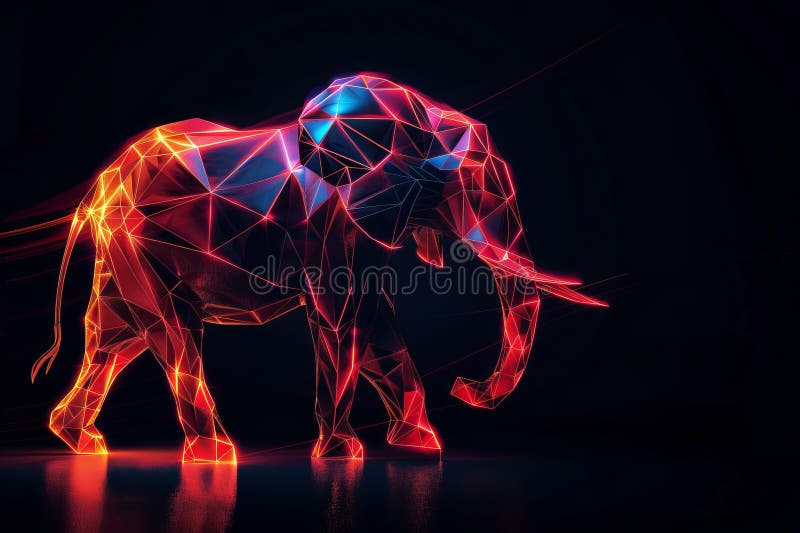 Digital Glowing Elephant of 3d Triangular Polygons Stock Illustration ...