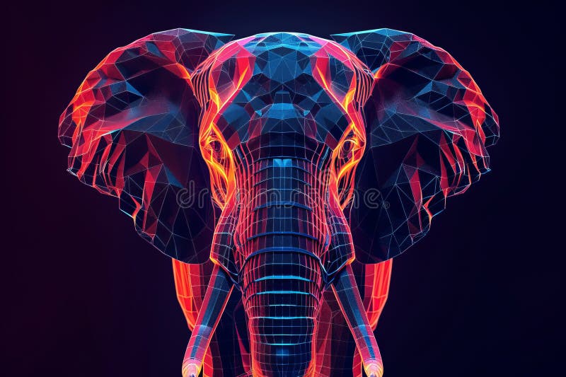 Digital Glowing Elephant of 3d Triangular Polygons Stock Image - Image ...