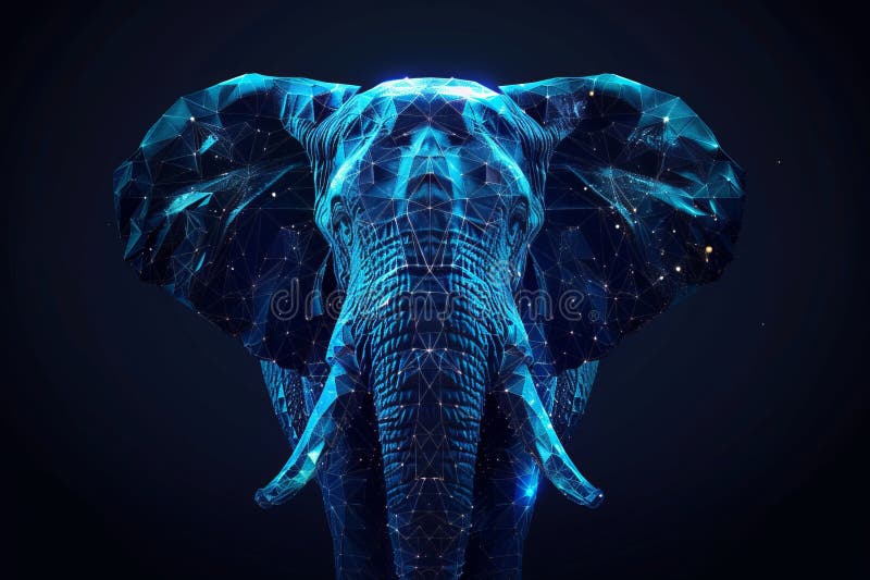 Digital Glowing Elephant of 3d Triangular Polygons Stock Photo - Image ...