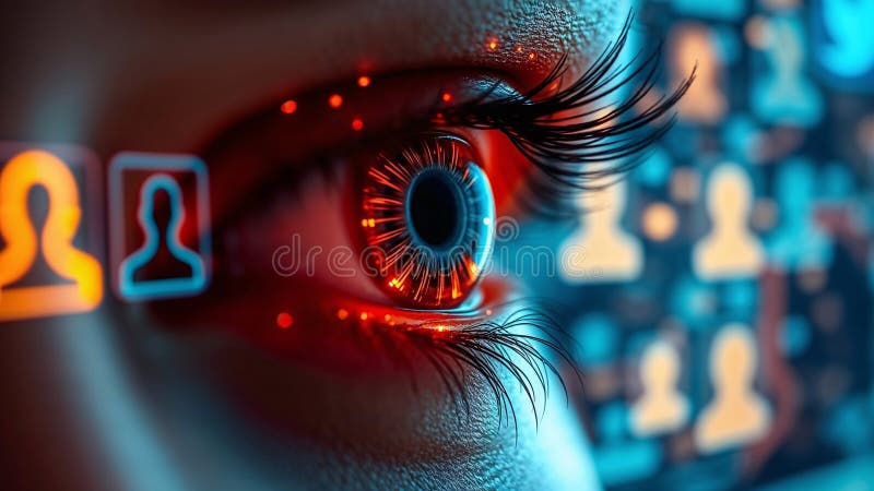 Digital Glowing Eye Scanning Social Media Profiles Abstract Algorithms ...