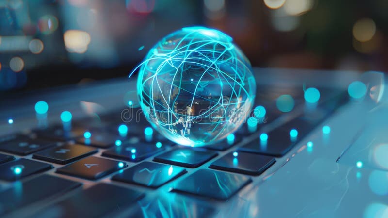 The Digital Glowing Globe.AI Generated Image Stock Image - Image of hardware, neon: 383242097