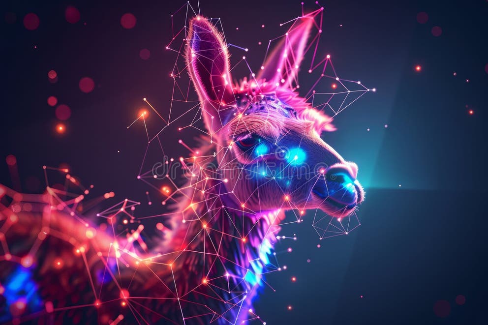 Digital Glowing Lama of 3d Triangular Polygons Stock Illustration ...
