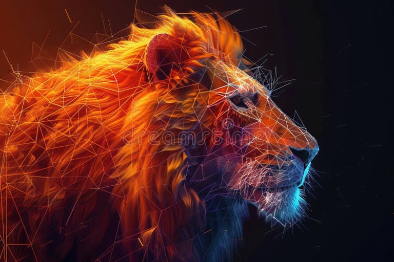 Digital Glowing Lion of 3d Triangular Polygons Stock Image - Image of ...