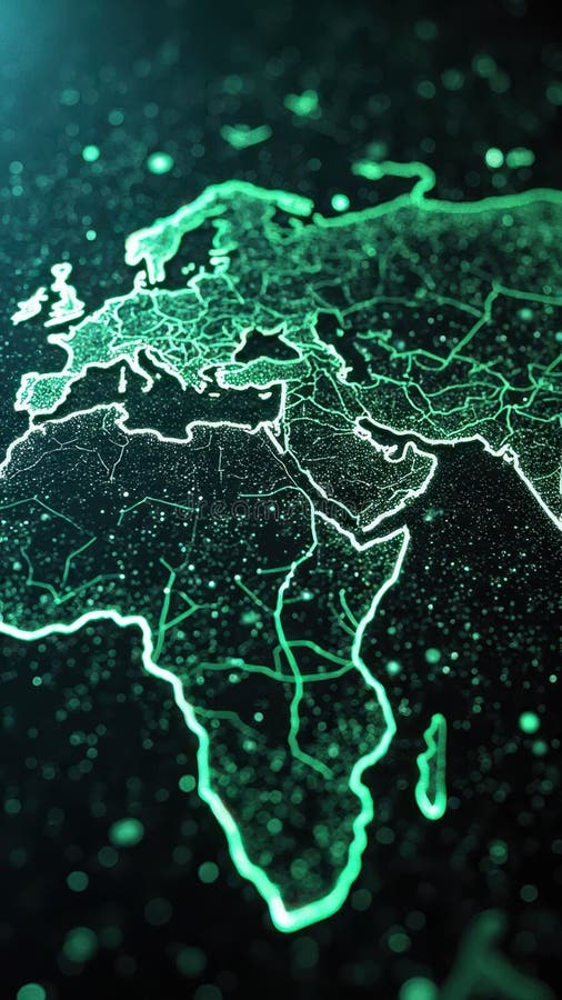 Digital Glowing Map of Europe and Africa with Network Connections Stock ...