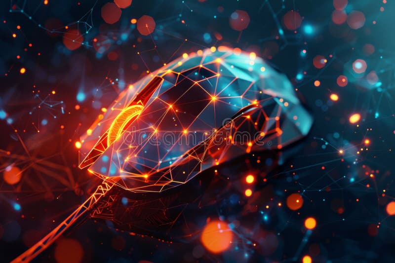 Digital Glowing Mouse of 3d Triangular Polygons Stock Photo - Image of ...