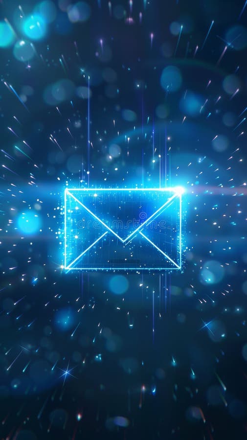 Digital Glowing Neon Email Envelope Icon in Futuristic Blue Background ...