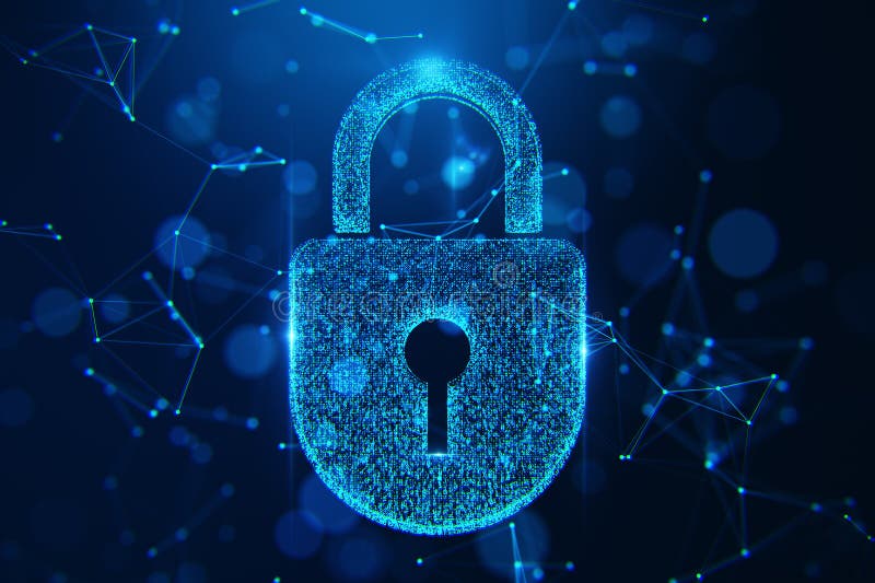 Digital Glowing Padlock Icon Surrounded by Polygonal Network ...