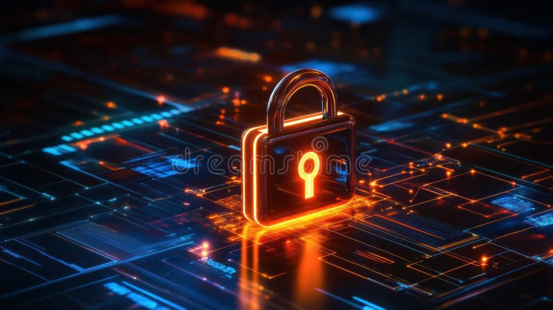 Digital Glowing Padlock on a Virtual Network Interface Background Stock ...