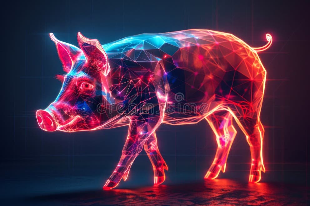 Digital Glowing Pig of 3d Triangular Polygons Stock Photo - Image of ...