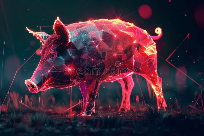 Digital Glowing Pig of 3d Triangular Polygons Stock Photo - Image of ...