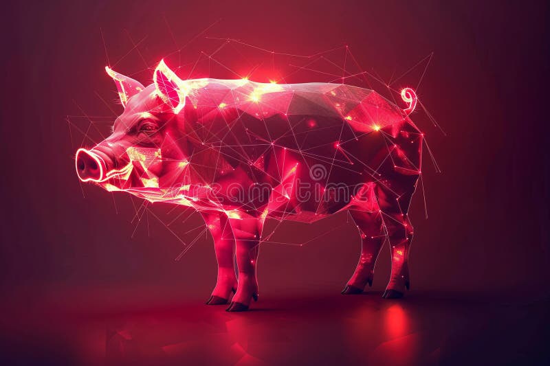Digital Glowing Pig of 3d Triangular Polygons Stock Photo - Image of ...