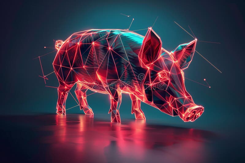 Digital Glowing Pig of 3d Triangular Polygons Stock Photo - Image of ...