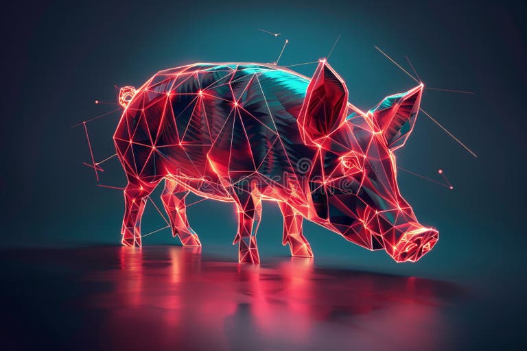 Digital Glowing Pig of 3d Triangular Polygons Stock Photo - Image of ...