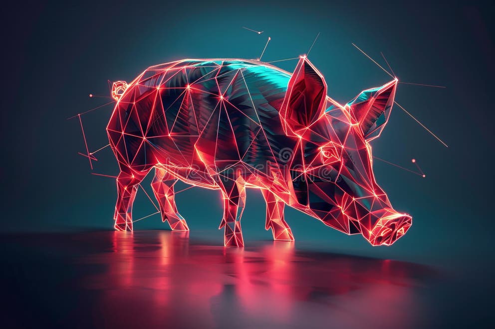 Digital Glowing Pig of 3d Triangular Polygons Stock Photo - Image of ...