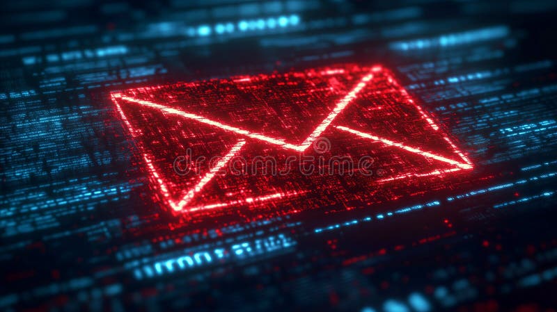 Digital Glowing Red Envelope Symbol on a Dark Background Stock ...