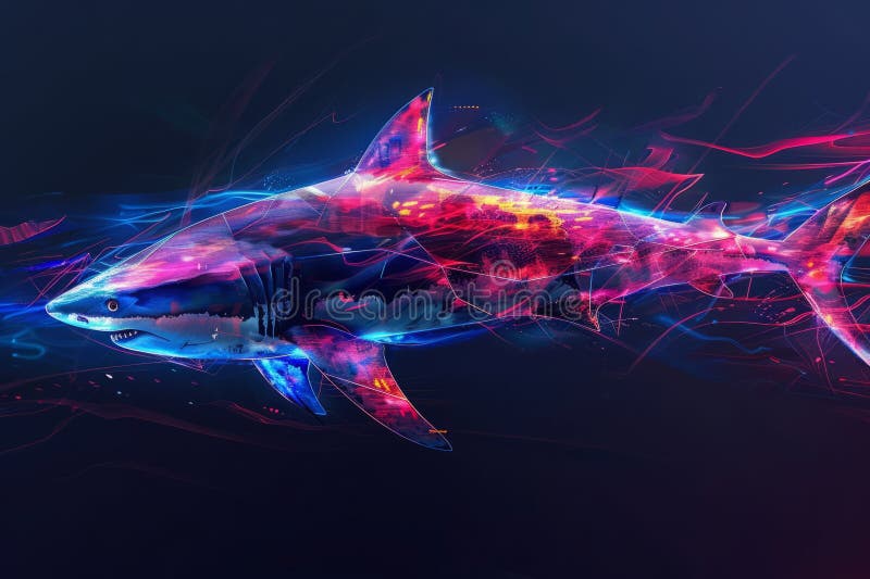 Digital Glowing Shark of 3d Triangular Polygons Stock Photo - Image of ...