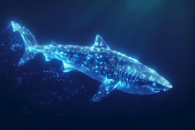 Digital Glowing Shark of 3d Triangular Polygons Stock Illustration ...