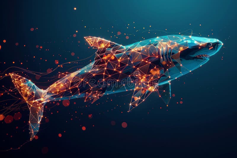 Digital Glowing Shark of 3d Triangular Polygons Stock Image - Image of ...