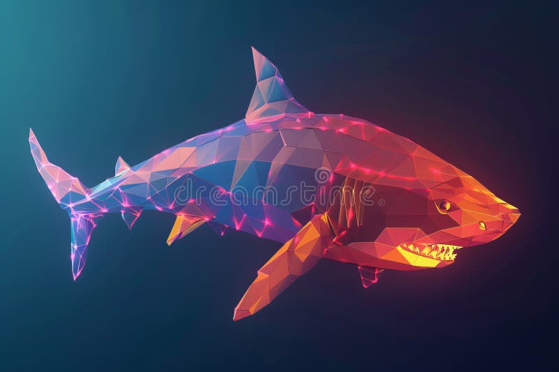 Digital Glowing Shark of 3d Triangular Polygons Stock Illustration ...