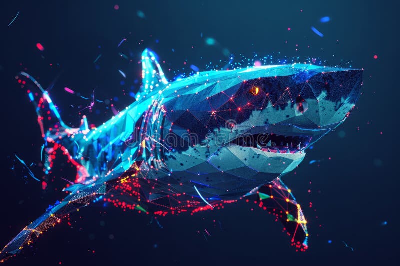 Digital Glowing Shark of 3d Triangular Polygons Stock Image - Image of ...
