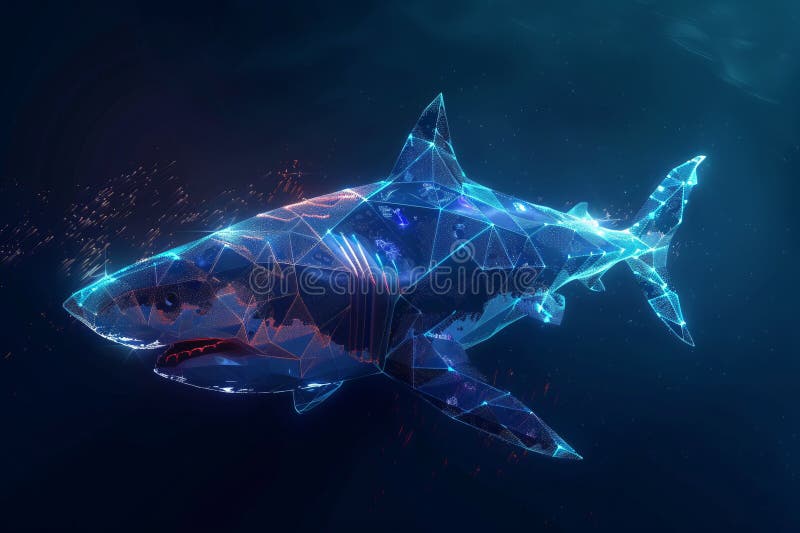 Digital Glowing Shark of 3d Triangular Polygons Stock Illustration ...