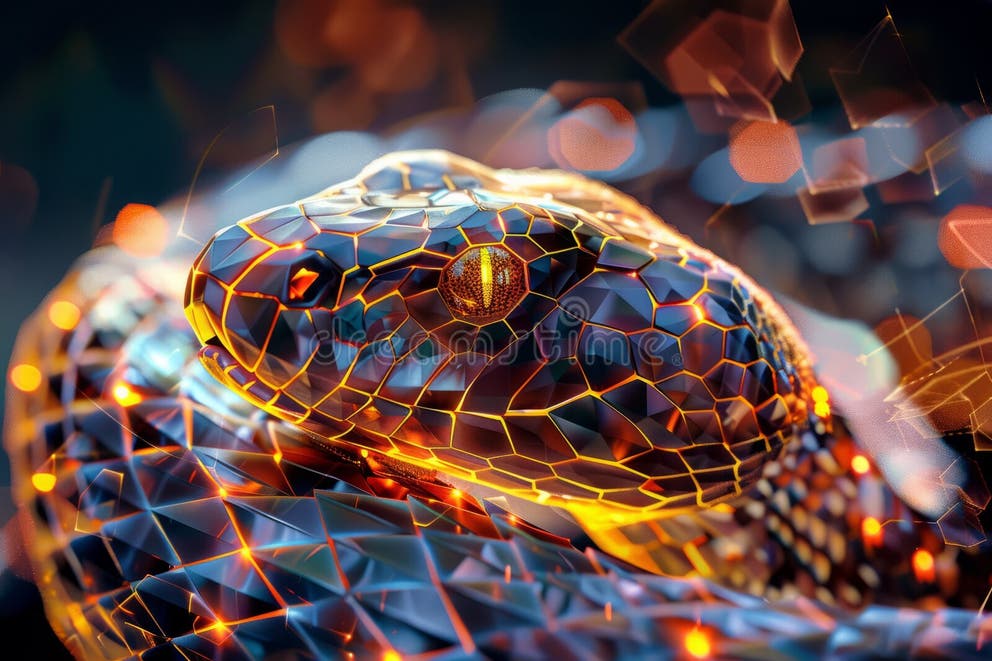 Digital Glowing Snake of 3d Triangular Polygons Stock Image - Image of ...