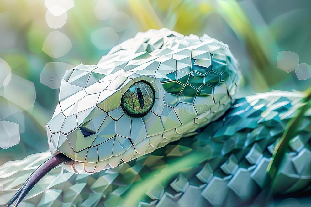 Digital Glowing Snake of 3d Triangular Polygons Stock Photo - Image of ...