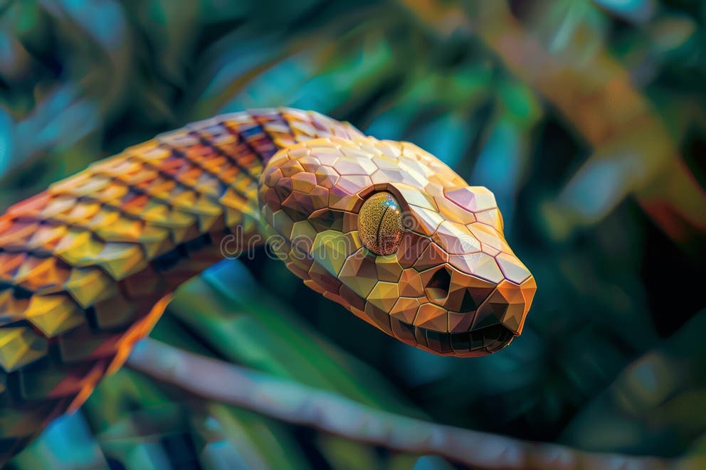 Digital Glowing Snake of 3d Triangular Polygons Stock Illustration ...