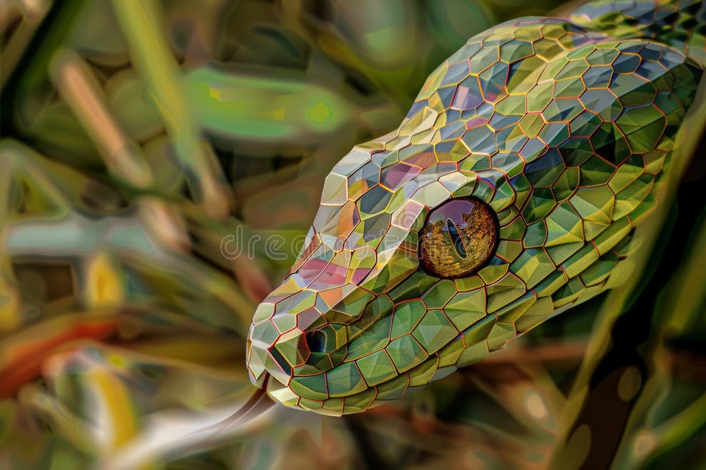 Digital Glowing Snake of 3d Triangular Polygons Stock Image - Image of ...