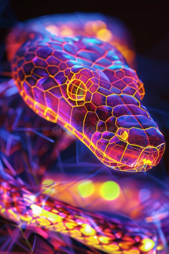 Digital Glowing Snake of 3d Triangular Polygons Stock Image - Image of ...