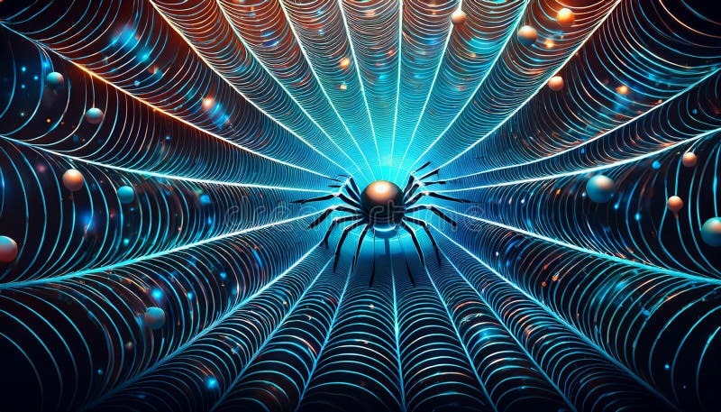 Digital Glowing Spider Web Image with Robotic Spider in the Center ...
